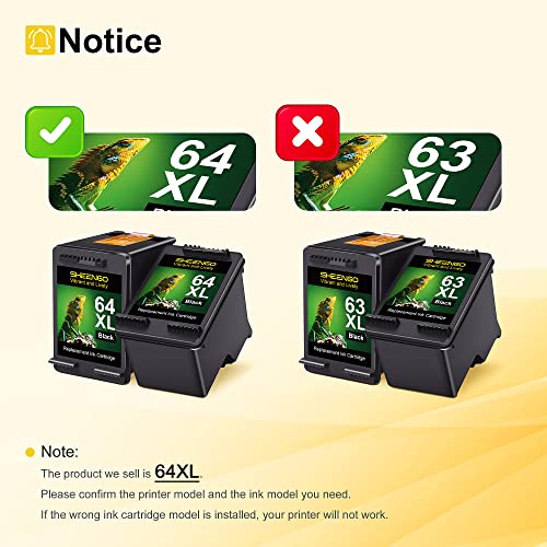 64XL Black Ink Cartridge High Yield Remanufactured Ink Replacement for HP Ink 64 64 XL for Envy Photo 7858 7855 7155 6255 6252 7120 6232 7158 7164 Envy 7255e 7955e 7958e Tango X Printer (2 Black)