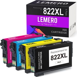 lemeroutrust 822xl remanufactured ink cartridge replacement for epson 822xl 822 xl t822xl use with epson workforce pro wf-4830 wf-3820 wf-4820 wf-4833 wf-4834 (black cyan magenta yellow, 4-pack)