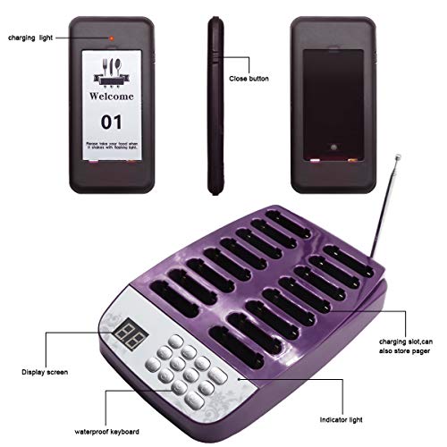 Daytech Restaurant Pager System Paging Buzzer System Beepers Wireless Rechargeable Calling System for Restaurant Hotels Food Truck Cafe Shop Clinic with 16 Coaster Pagers