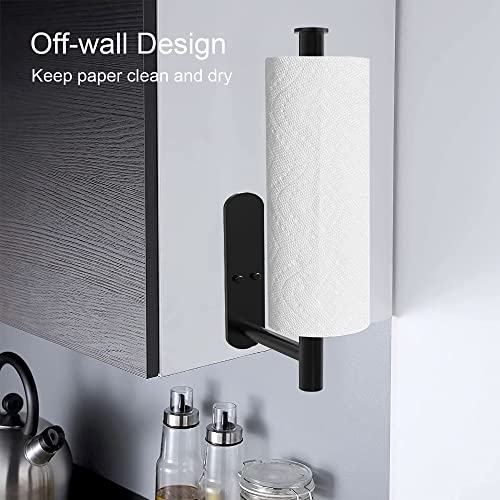 Paper Towel Holder Under Cabinet, Wall Mount Paper Towel Roll Holder, Both Perforated and Self Adhesive Installations (Matte Black)