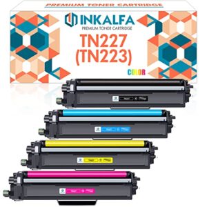 inkalfa compatible tn227 toner cartridge replacement for brother tn227 tn223 tn-227 tn227bk mfc-l3770cdw hl-l3290cdw mfc-l3750cdw mfc-l3710cw hl-l3270cdw printer (tn-227bk/c/m/y high yield 4 pack)