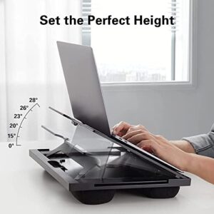 Adjustable Lap Desk - with 6 Adjustable Angles, Detachable Mouse Pad, & Dual Cushions Laptop Stand for Car Laptop Desk, Work Table, Lap Writing Board & Drawing Desk on Sofa or Bed by HUANUO