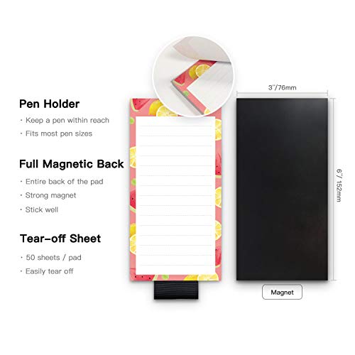 5 Pack Magnetic Notepads for Fridge with Pen Holder, Full Magnet Back Notepad, to Do List, Grocery Shopping, Summer Theme, 6" x 3", 50 Sheets, Magnet Memo Pad for Fridge, Locker, File Cabinet, etc