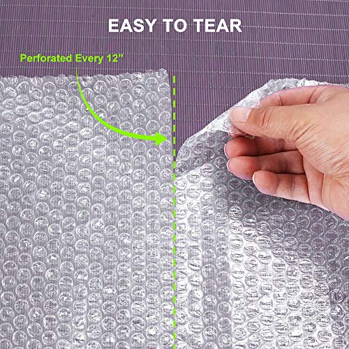 Offitecture Bubble Cushioning Wrap Roll, 3/16” Air Bubble, 12 Inch x 36 Feet, Perforated Every 12”, 10 Fragile Stickers Included