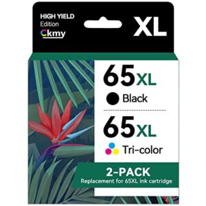 65xl printer ink for hp 65 ink cartridges black/color combo pack replacement for hp 65xl ink fit for envy 5055 5000 5058 5052, deskjet 3755 3700 2600 3752 2652 3772 printer (2 pack)