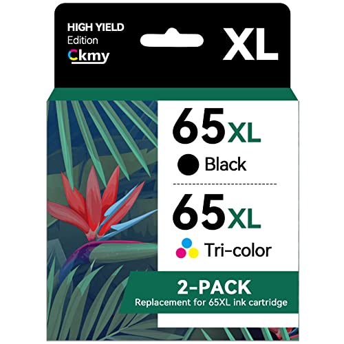 65XL Printer Ink for HP 65 Ink Cartridges Black/Color Combo Pack Replacement for HP 65XL Ink Fit for Envy 5055 5000 5058 5052, DeskJet 3755 3700 2600 3752 2652 3772 Printer (2 Pack)