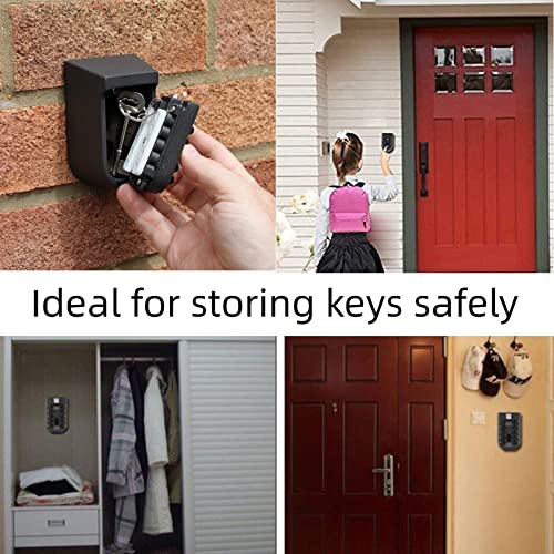 Lospu HY Indoor & Outdoor Key Lock Box Wall Mounted Push Button Combination Key Safe Storage Security Lock Box with Black Rubber Cover & Wall Bolt Fixings for 5 to 7 Mortise Style Keys