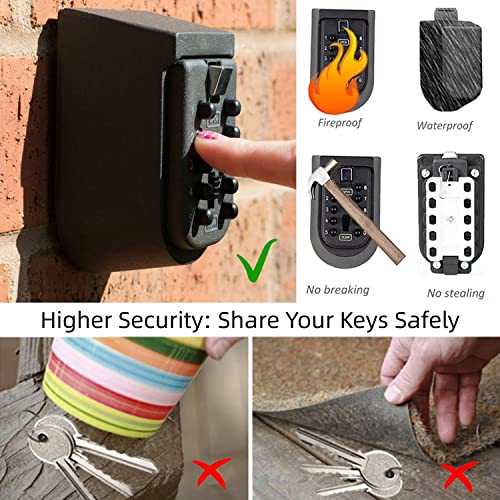 Lospu HY Indoor & Outdoor Key Lock Box Wall Mounted Push Button Combination Key Safe Storage Security Lock Box with Black Rubber Cover & Wall Bolt Fixings for 5 to 7 Mortise Style Keys