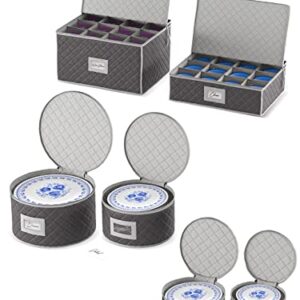 Woffit China Storage Containers - 6 Pack, Quilted Dinnerware & Stemware Set Bins for Packing Dishes and Glasses w/ 48 Felt Protectors - Essential Dish Supplies for Moving, Christmas, Seasonal Storage ﻿