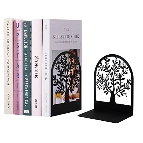 Bookends, Book Ends, Metal Bookend, Tree of Life bookend, Bookends for Shelves, Home Decorative Bookends for Heavy Books, Black Non-Skid Book Stopper, 7 x 5.5 x 3.5 inch (1 Pair)