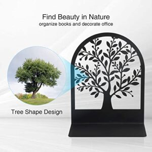 Bookends, Book Ends, Metal Bookend, Tree of Life bookend, Bookends for Shelves, Home Decorative Bookends for Heavy Books, Black Non-Skid Book Stopper, 7 x 5.5 x 3.5 inch (1 Pair)