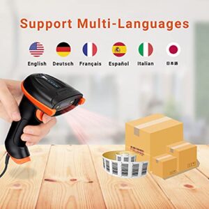 Tera Upgraded USB 2D QR Barcode Scanner Wired, Officially Certified Dustproof Shockproof Waterproof IP65 Ergonomic Handle Fast and Precise Scan for Windows Linux Plug and Play Model D5100Y