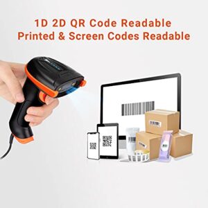 Tera Upgraded USB 2D QR Barcode Scanner Wired, Officially Certified Dustproof Shockproof Waterproof IP65 Ergonomic Handle Fast and Precise Scan for Windows Linux Plug and Play Model D5100Y