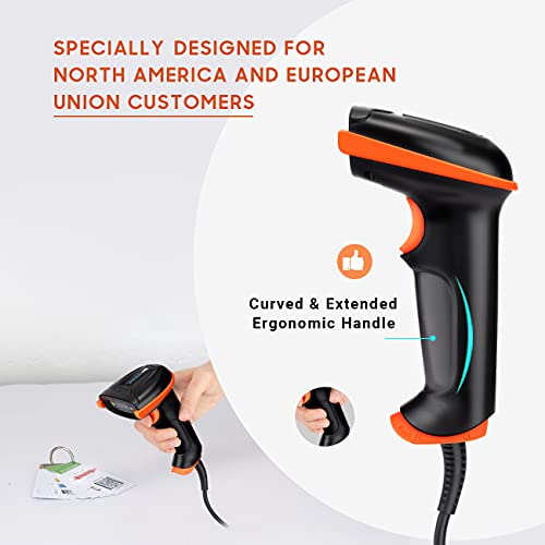 Tera Upgraded USB 2D QR Barcode Scanner Wired, Officially Certified Dustproof Shockproof Waterproof IP65 Ergonomic Handle Fast and Precise Scan for Windows Linux Plug and Play Model D5100Y