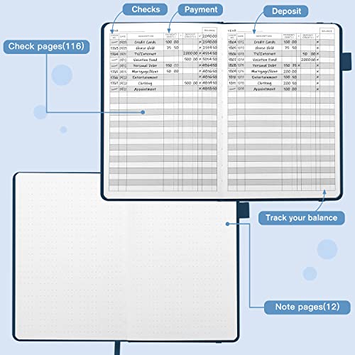 JUBTIC A5 Check Registers for Personal Checkbook, Ledger Transaction Registers Log Book for Small Business. Track Payments, Finances, Deposits, Debit Card and Bank Account - Blue