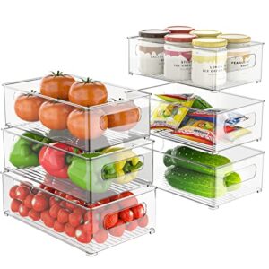 refrigerator organizer bins – 6 pack fridge organizers and storage clear, three size clear stackable storage bins for pantry, freezer, cabinet, drawer – bpa free