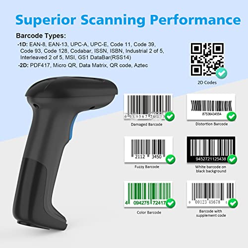 REALINN USB 2D QR Barcode Scanner Wired, Automatic Handheld Code Reader Dustproof Waterproof Shockproof Plug and Play Fast and Precise for Mobile Payment, Store, Supermarket, Warehouse