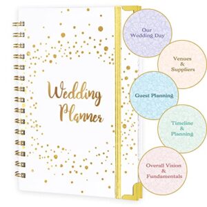 wedding planner – wedding planning book, 8.4″ x 6.3″, great wedding planner book and organizer with hardcover and elastic binder for couples, timeline & calendar, guest planning, venues & suppliers