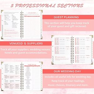 Wedding Planner - Wedding Planning Book, 8.4" x 6.3", Great Wedding Planner Book and Organizer with Hardcover and Elastic Binder for Couples, Timeline & Calendar, Guest Planning, Venues & Suppliers