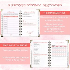 Wedding Planner - Wedding Planning Book, 8.4" x 6.3", Great Wedding Planner Book and Organizer with Hardcover and Elastic Binder for Couples, Timeline & Calendar, Guest Planning, Venues & Suppliers