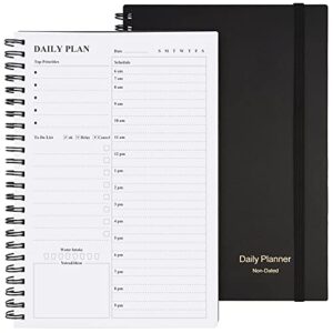 daily planner undated, asten to do list notebook hourly schedules spiral appointment planner for men and women,pvc hardcover,elastic closure, inner pocket 8.3″ x 5.8″ (black)