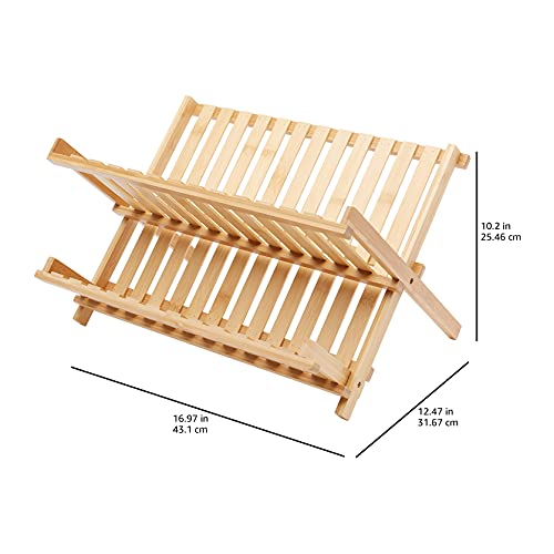 Amazon Basics Folding 2-Tier Wide-Slat Bamboo Dish Drying Rack - Collapsible, Natural