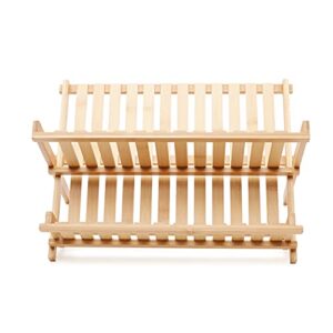 Amazon Basics Folding 2-Tier Wide-Slat Bamboo Dish Drying Rack - Collapsible, Natural