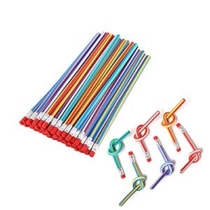 flexible bendy pencil, 35 pcs flexible soft pencil colorful stripe soft pencils with eraser as gift for students or children