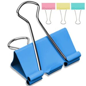 2 inch extra large binder clips (24 pack), assorted colors, colored jumbo paper clips, big paper clamps, binder clips large size for home, school and office supplies