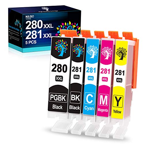 H&BO TOPMAE Compatible Canon Ink 280 and 281 Cartridges 280XXL 281XXL PGI-280XXL CLI-281XXL Ink Cartridge for Canon Pixma TS6320 TR8520 TR7520 TS9120 TS6120 TS8120 TS9521C Printer Tray(5 Pack