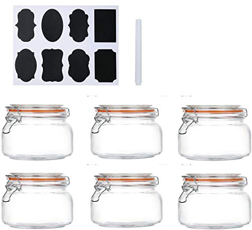 Encheng 16 oz Glass Jars With Airtight Lids And Leak Proof Rubber Gasket,Wide Mouth Mason Jars With Hinged Lids For Kitchen,Glass Storage Containers 6 Pack