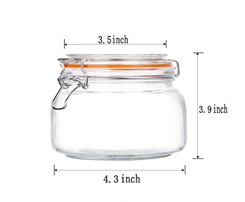 Encheng 16 oz Glass Jars With Airtight Lids And Leak Proof Rubber Gasket,Wide Mouth Mason Jars With Hinged Lids For Kitchen,Glass Storage Containers 6 Pack