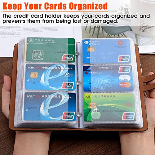 Romozi RFID Credit Card Holder, Leather Business Card Organizer with 96 Card Slots, Credit Card Protector for Managing Your Different Cards and Important Documents to Prevent Loss or Damage (Black)