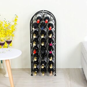 PAG 23 Bottles Arched Freestanding Floor Metal Wine Rack Wine Bottle Holders Stands, Black