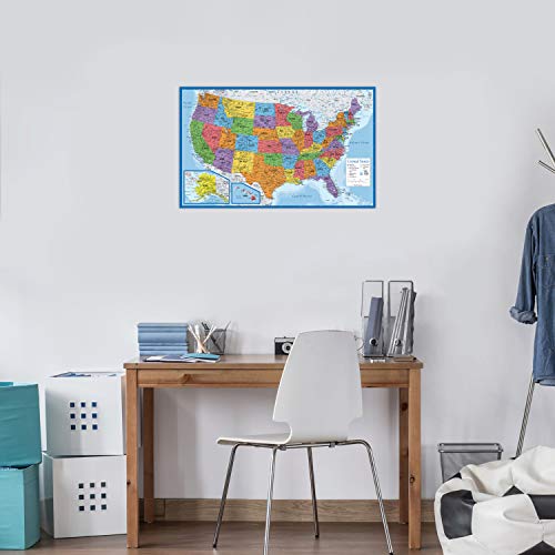 Laminated USA Map - 18" x 29" - Wall Chart Map of The United States of America - Made in The USA - Updated (Laminated, 18" x 29")