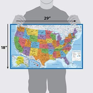 Laminated USA Map - 18" x 29" - Wall Chart Map of The United States of America - Made in The USA - Updated (Laminated, 18" x 29")