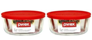 pyrex, clear, plus 7-cup round storage dish with red plastic cover pack of 2 containers