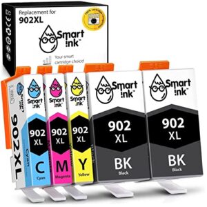 smart ink compatible ink cartridge replacement for hp 902 xl 902xl (2 black xl & c/m/y xl 5 combo pack) to use with officejet pro 6978 6968 6974 6975 6960 officejet 6951 6954 6956 6958 printers