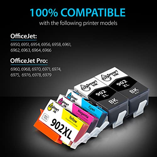 Smart Ink Compatible Ink Cartridge Replacement for HP 902 XL 902XL (2 Black XL & C/M/Y XL 5 Combo Pack) to use with Officejet Pro 6978 6968 6974 6975 6960 Officejet 6951 6954 6956 6958 Printers