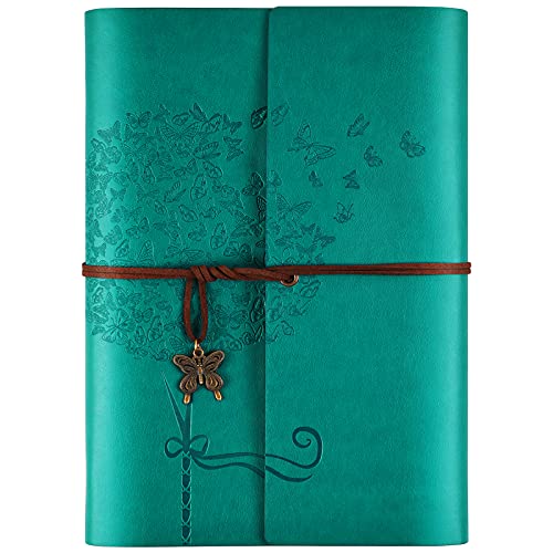 Leather Journal Notebook, Refillable Travelers Journals for Women Girls, Ruled Diary Writing Journal to Write in A5 (Blue）