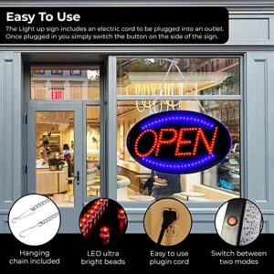 LED Open Signs for Business - 23 x 14 inch (X-Large Size) Open Sign - Neon LED Open Sign with Two Modes (Flashing & Steady) Includes Business Hours Signs & Reversible Open Closed Signs