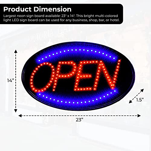 LED Open Signs for Business - 23 x 14 inch (X-Large Size) Open Sign - Neon LED Open Sign with Two Modes (Flashing & Steady) Includes Business Hours Signs & Reversible Open Closed Signs