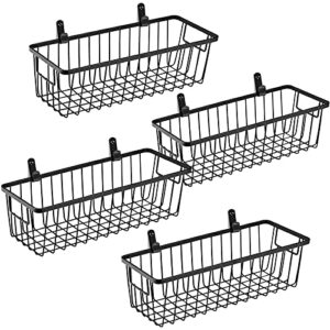 farmhouse metal wire bin basket with wall mount – small, 4 pack – portable hanging wall basket, rustic home storage organizer for cabinets, pantry, closets, bathroom, kitchen,bedroom(black)