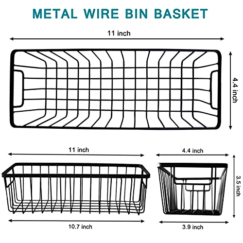 Farmhouse Metal Wire Bin Basket with Wall Mount - Small, 4 Pack - Portable Hanging Wall Basket, Rustic Home Storage Organizer for Cabinets, Pantry, Closets, Bathroom, Kitchen,Bedroom(Black)