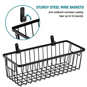 Farmhouse Metal Wire Bin Basket with Wall Mount - Small, 4 Pack - Portable Hanging Wall Basket, Rustic Home Storage Organizer for Cabinets, Pantry, Closets, Bathroom, Kitchen,Bedroom(Black)