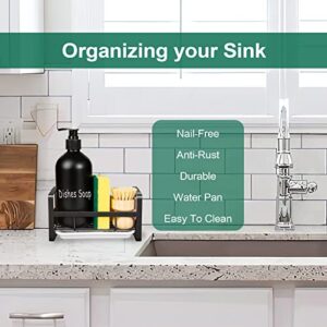 TEZZ Sponge Holder for Kitchen Sink- Stainless Steel Kitchen Sink Caddy for Organizing Sponge, Brush & Soap Dish Dispenser, Kitchen Sink Organizer Rack with adhesive or Counter top