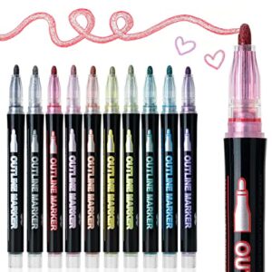 mr. pen- double line outline markers, 10 colors, shimmer markers, outline markers self-outline metallic markers, outline pens, metallic outline markers, craft pens, outline marker