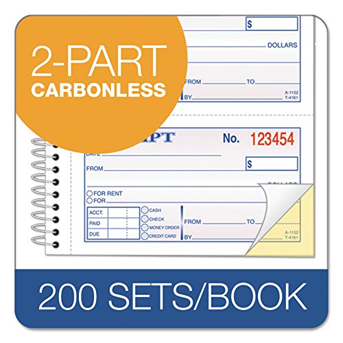 TOPS Money/Rent Receipt Book, 2-Part, Carbonless, 11 x 5.25 Inches, 4 Receipts/Page, 200 Sets per Book (4161) , White