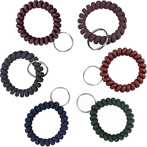 BIHRTC Pack of 6 Wrist Keychain Spiral Stretchable Plastic Coil Wrist Key Holder Stretch Wristband Elastic Stretchable Spiral Bracelet Key Holder Key Ring for ID Badge Sauna Outdoor Sport