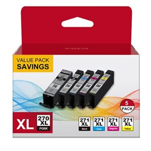 5 pack – mg6821 ink cartridges replacement for canon pgi-270xl cli-271xl pgi270xl cli271xl pgi270 xl cli 271 xl to use with mg6821 mg6820 ts6020 ts8020 ts9020 (pgbk, black, cyan, magenta, yellow)